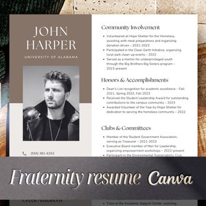 Fraternity Resume Template, Fraternity Rush Resume Canva, Minimalist ...