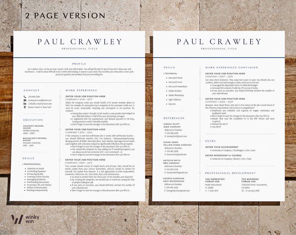Executive Resume Template Word Executive Cv Template for - Etsy