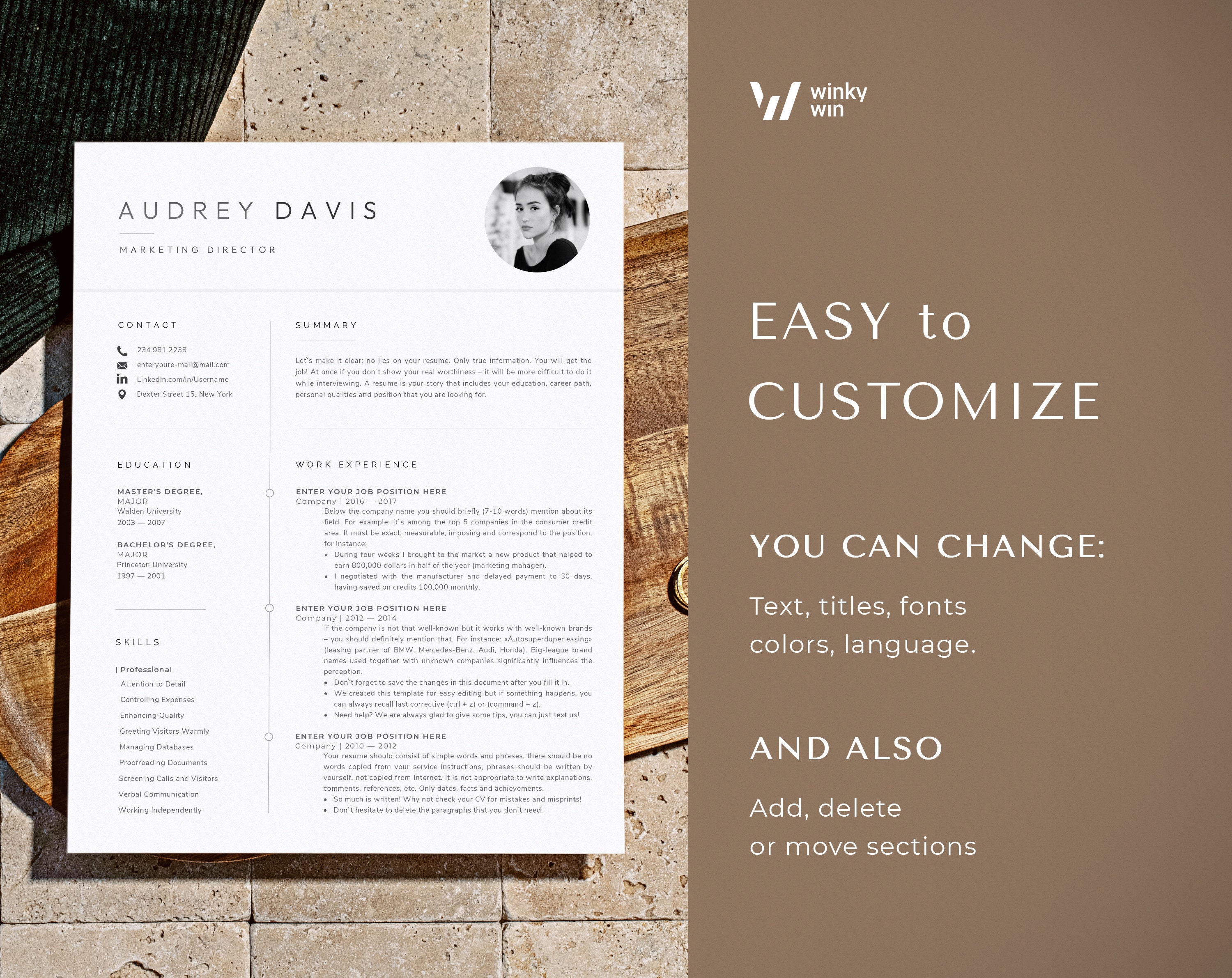 Minimalist Cv Template With Photo, Headshot Resume Template With ...