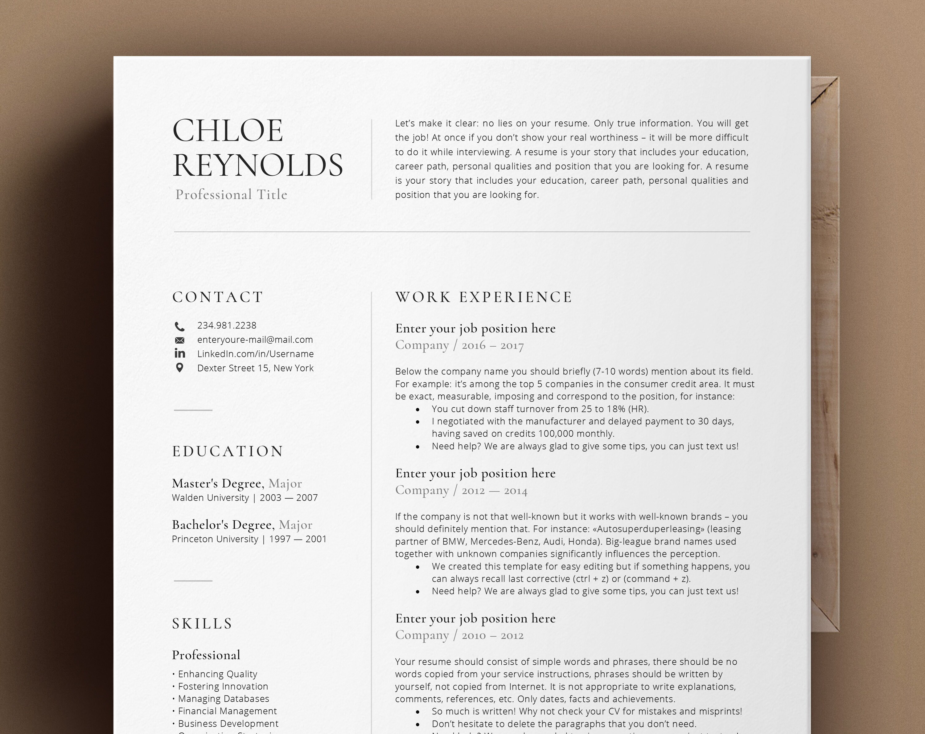 Cv Template Mac Pages and MS Word Compact Resume Layout 1 - Etsy
