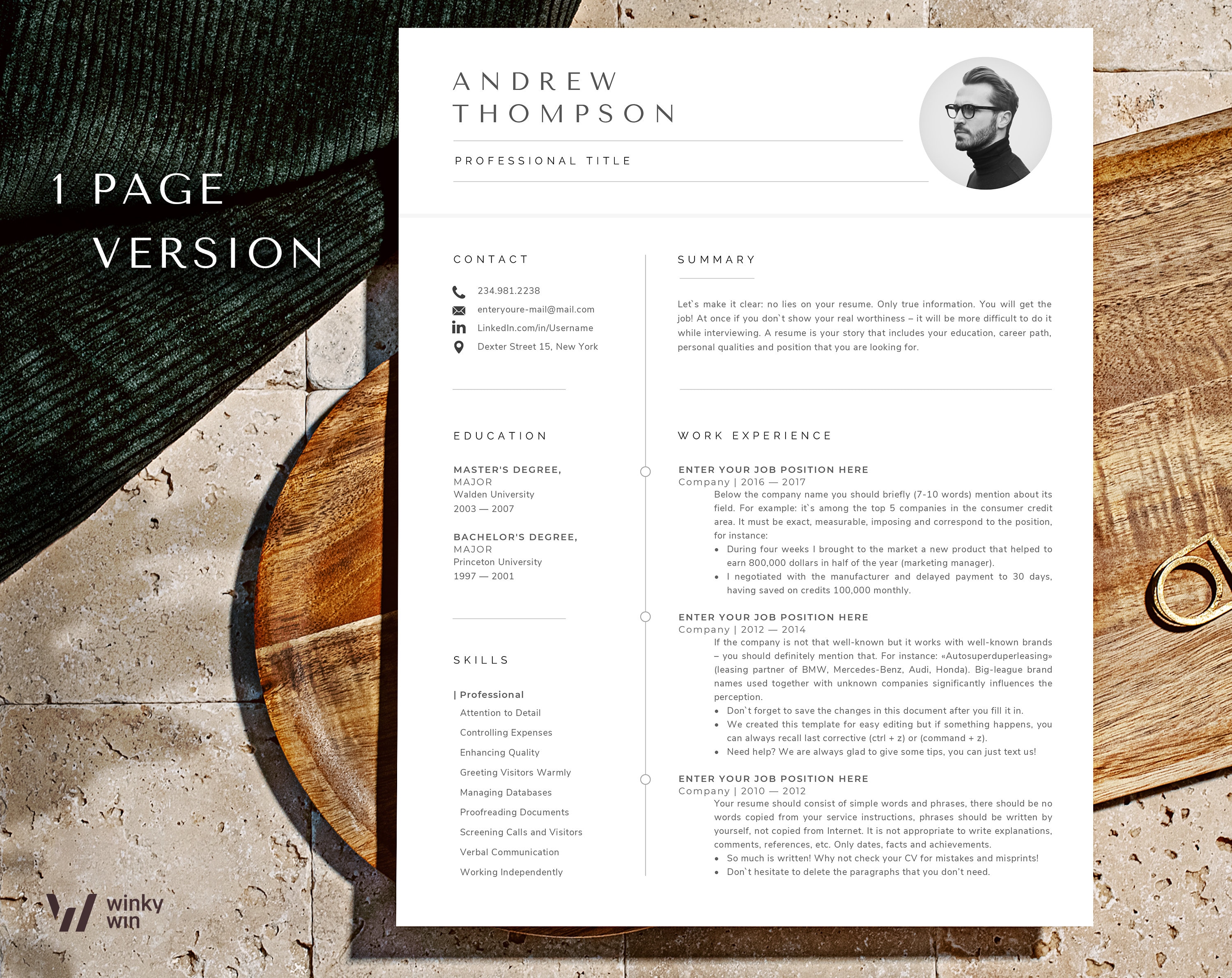 Minimalist Resume Template With Photo, Cv Template Google Docs, Word ...