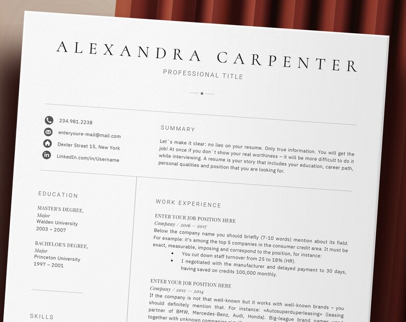 Basic Resume Template Traditional Classic Resume Layout - Etsy