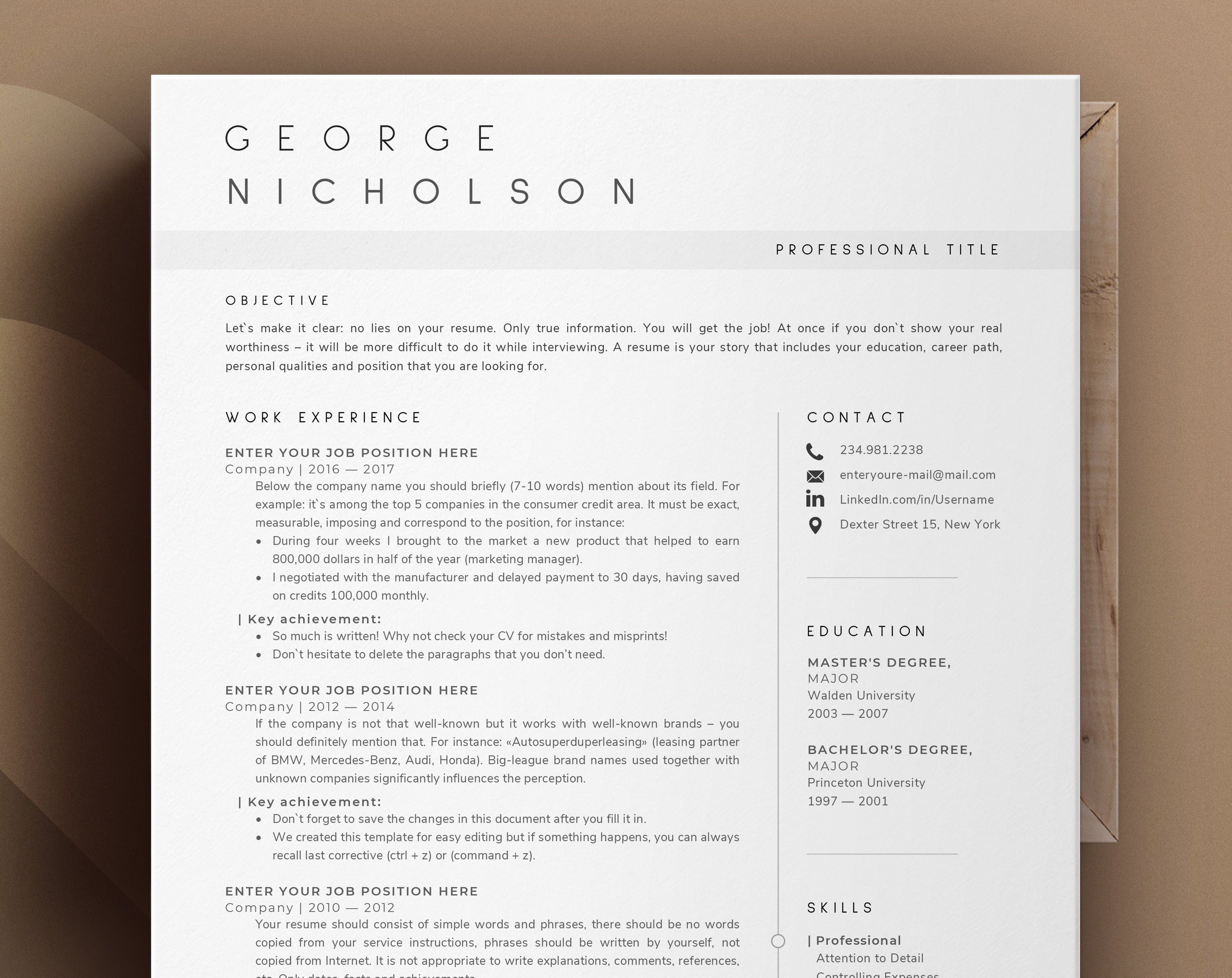 Reverse Chronological Resume Template Word C Level Resume Etsy