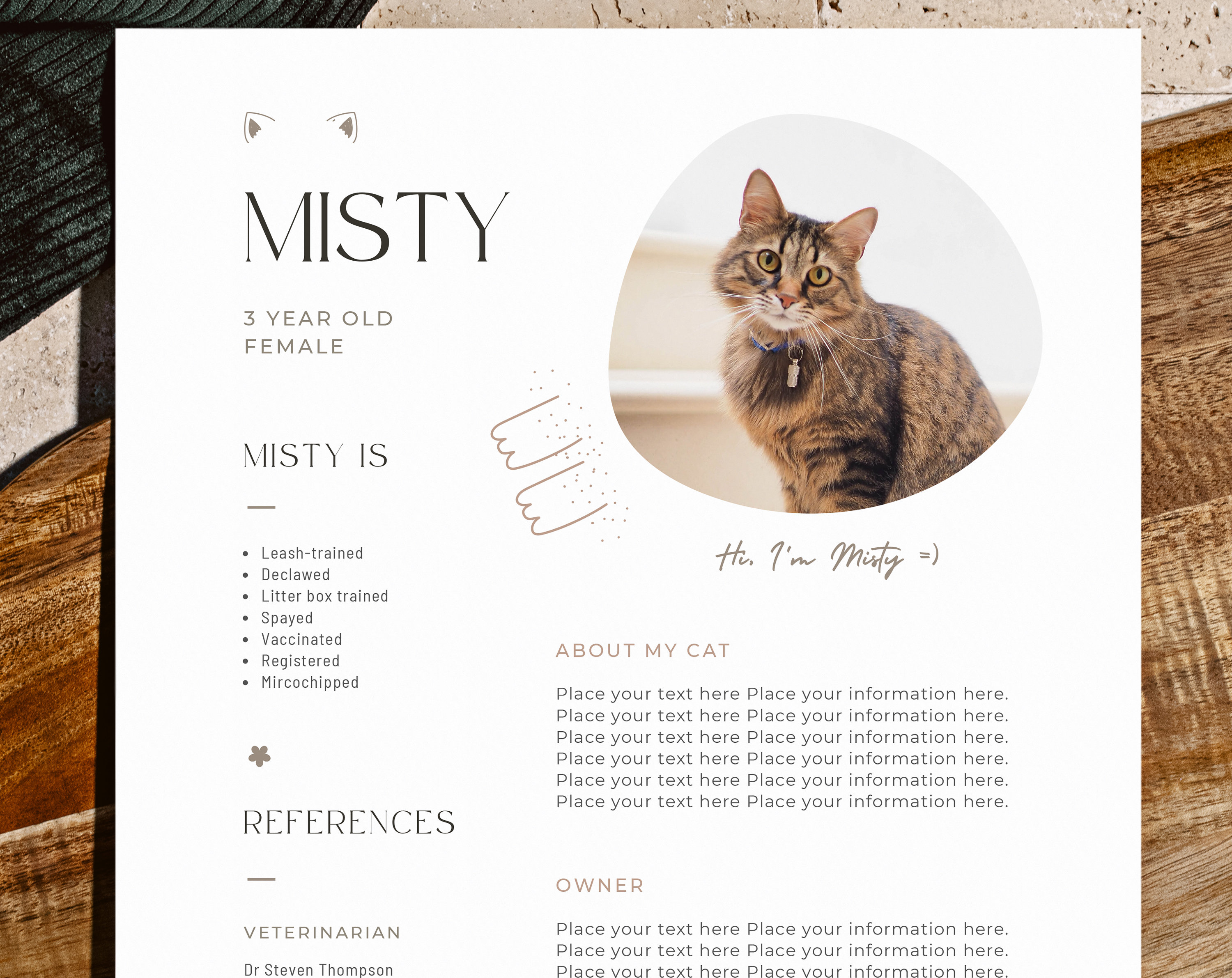 Cat Resume Rental Application, About My Pet Letter, Cat Bio Page ...