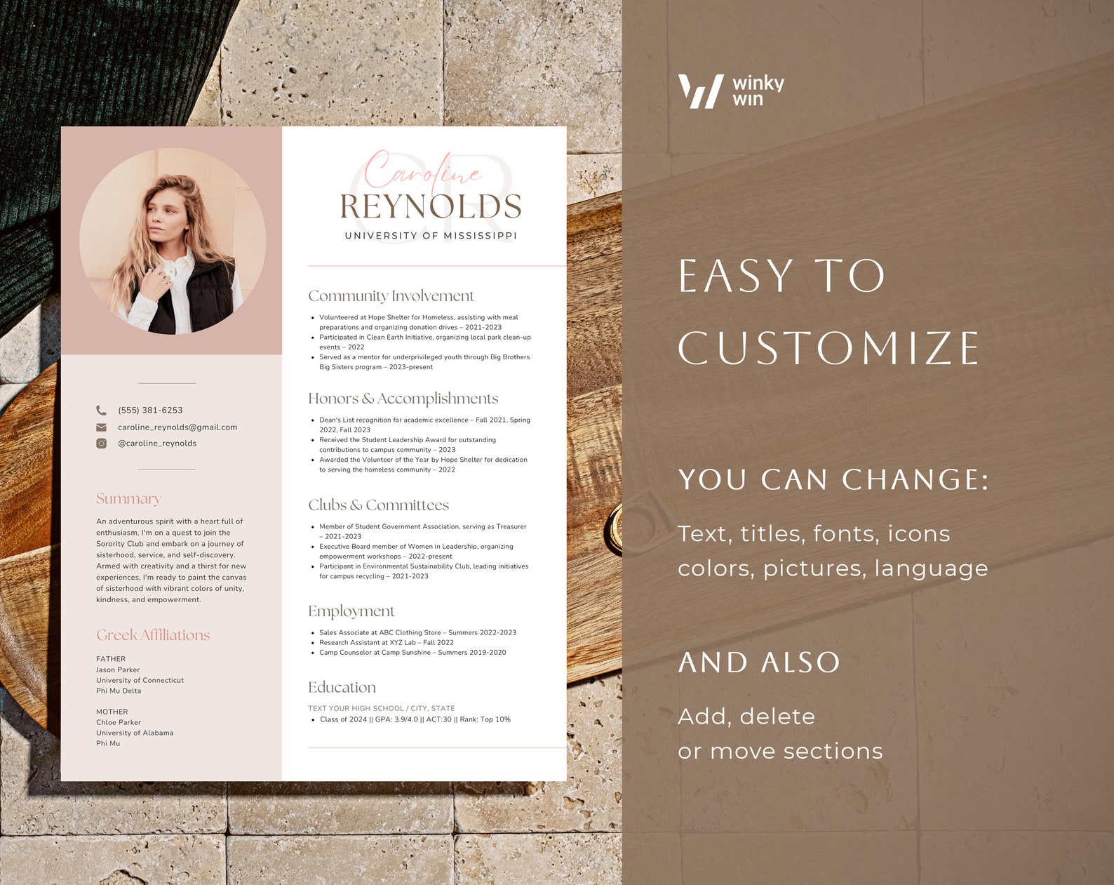 Monogrammed Sorority Rush Resume Template With Photo, Sorority Resume ...