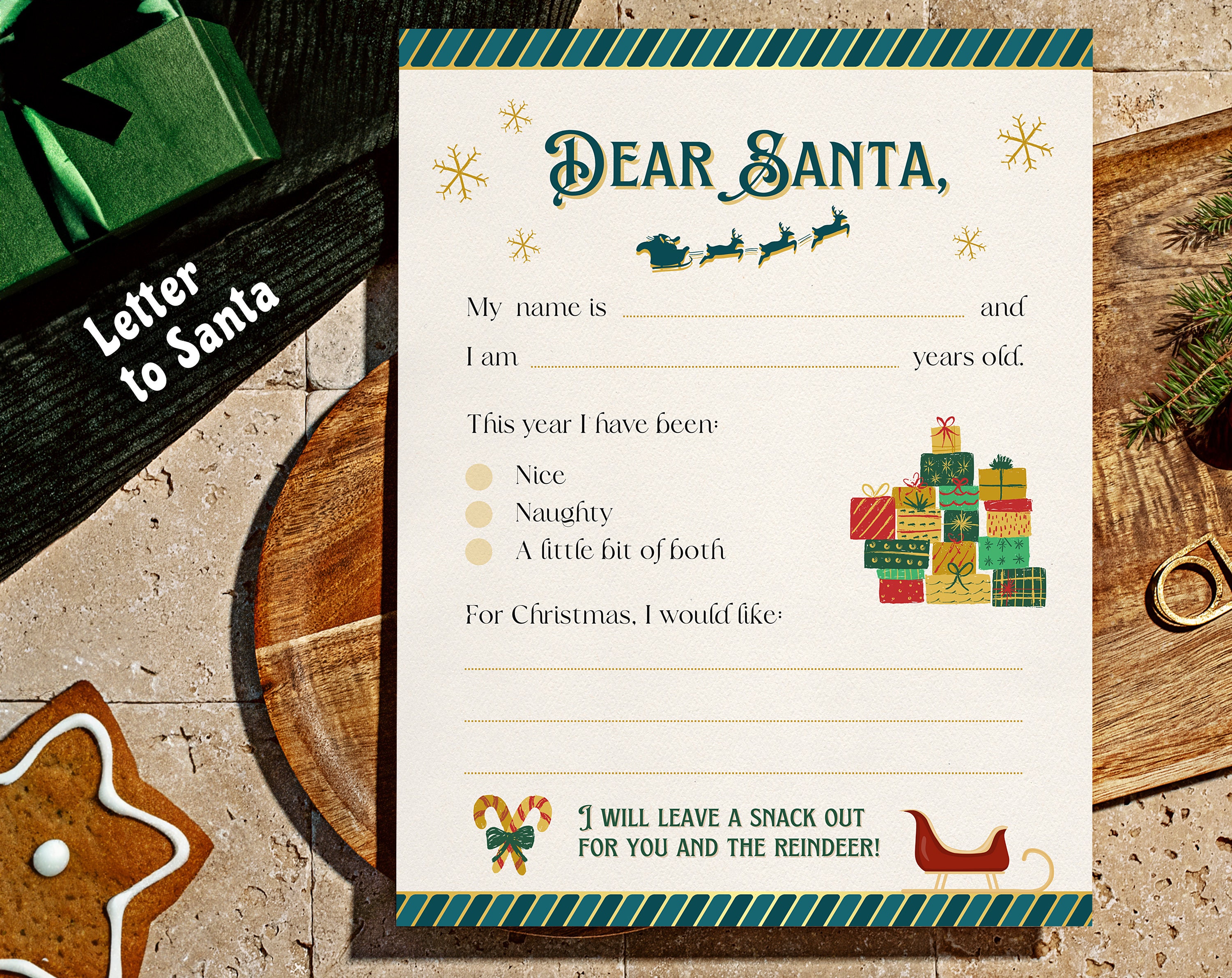 Christmas Letter to Santa Printable, Santa Claus Wish List, Xmas Dear ...