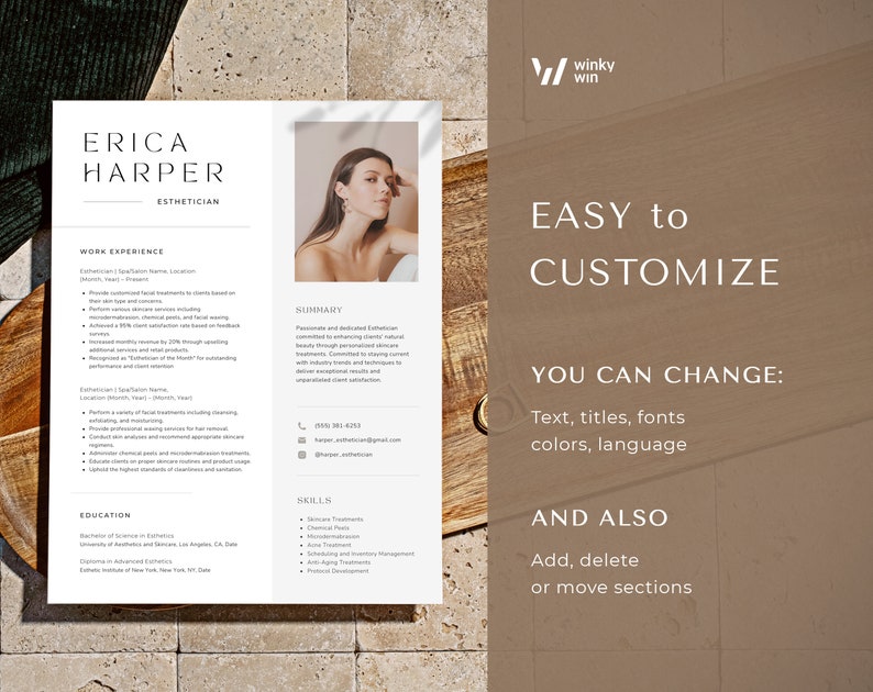 Esthetician Resume Example, Minimalist Beauty Resume Template for ...