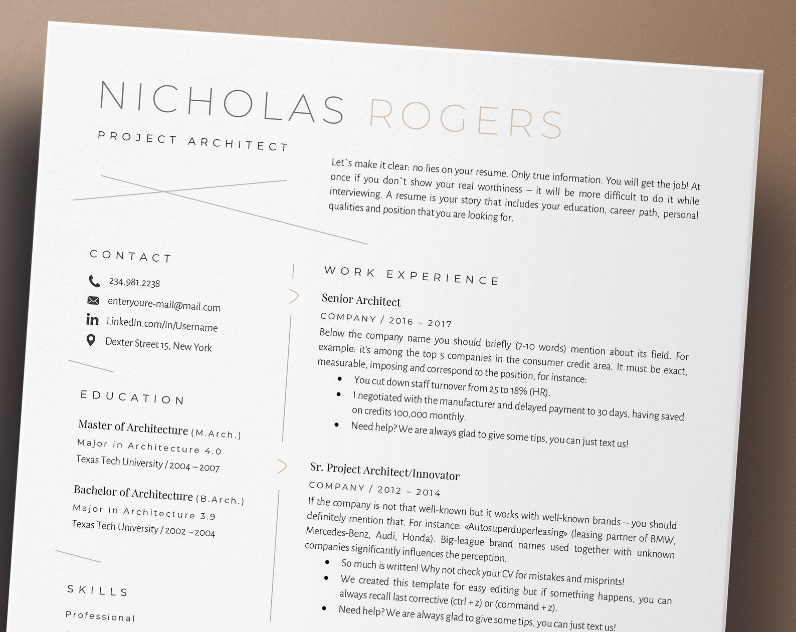 Resume Templates Architect Cv Template Architectural Resume - Etsy
