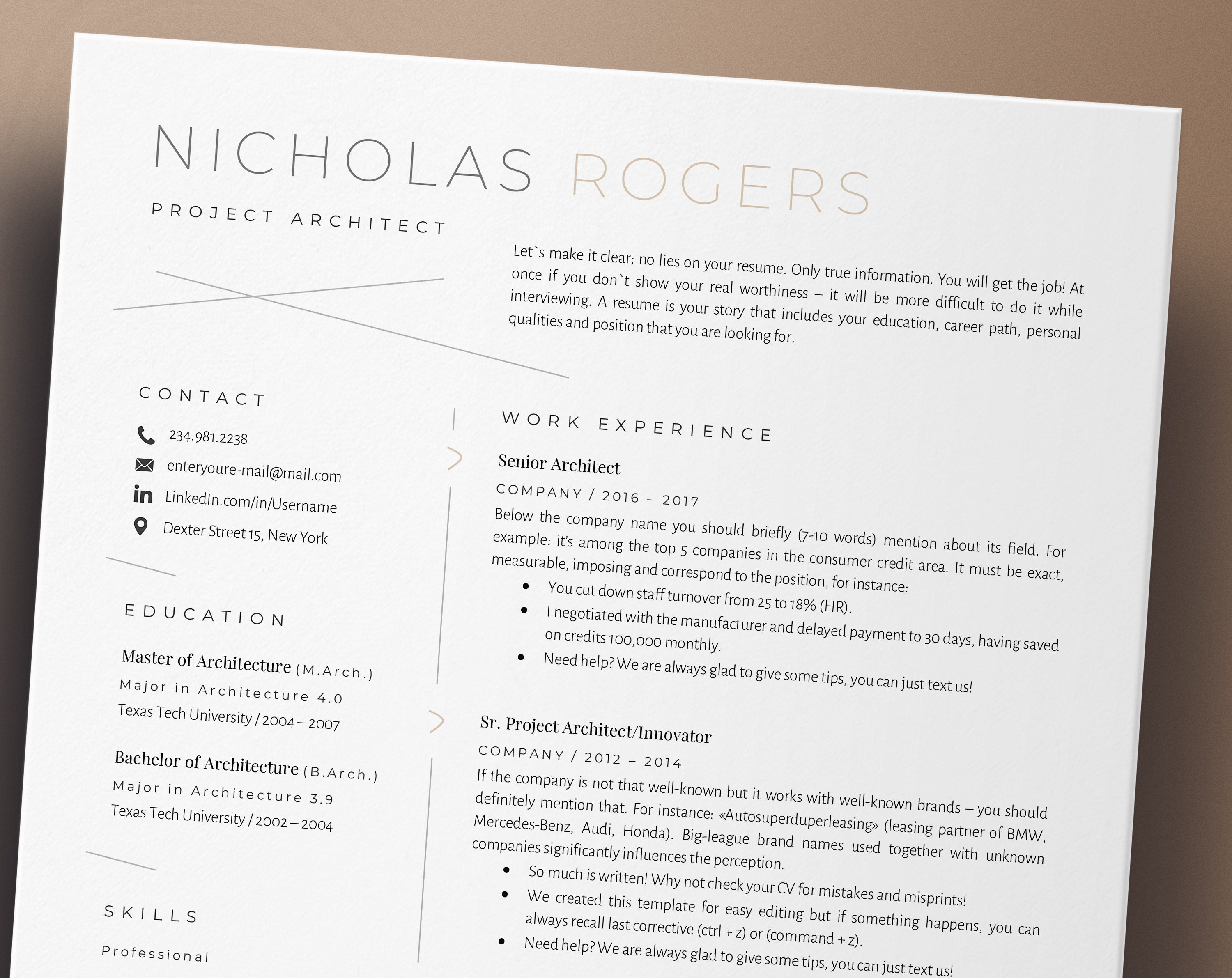Resume Templates Architect Cv Template Architectural Resume Template ...