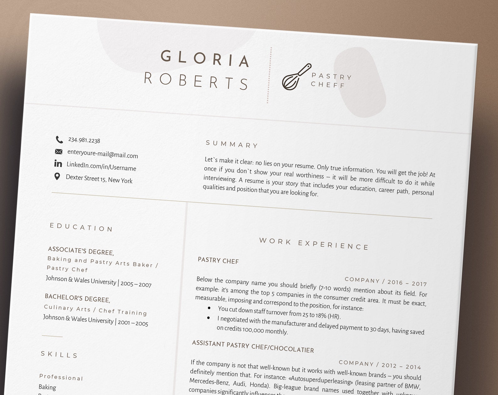 Pastry Chef Resume Template Word, Baking Pastry Resume Templates Pastry ...