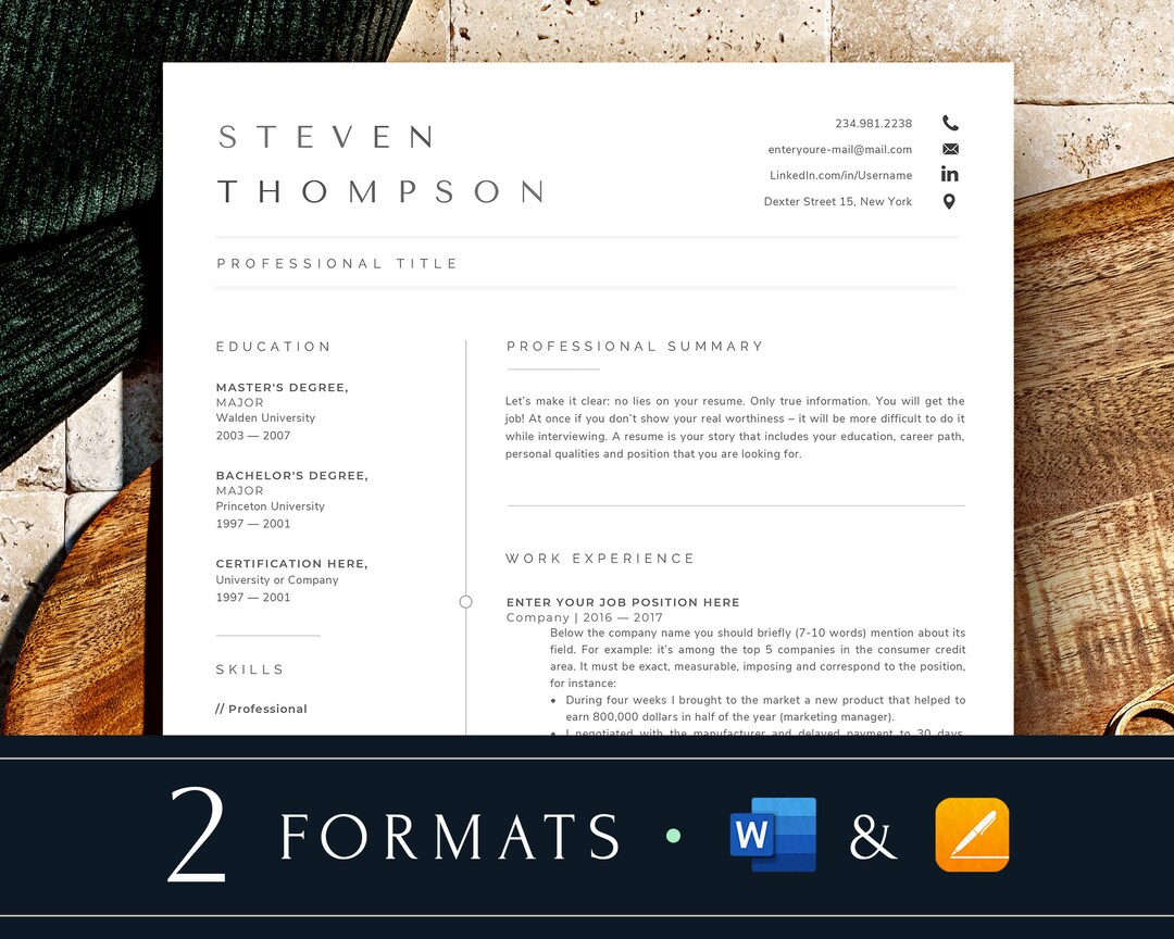 Executive Resume Template Pages and Word, Easy to Edit Cv Template CEO ...