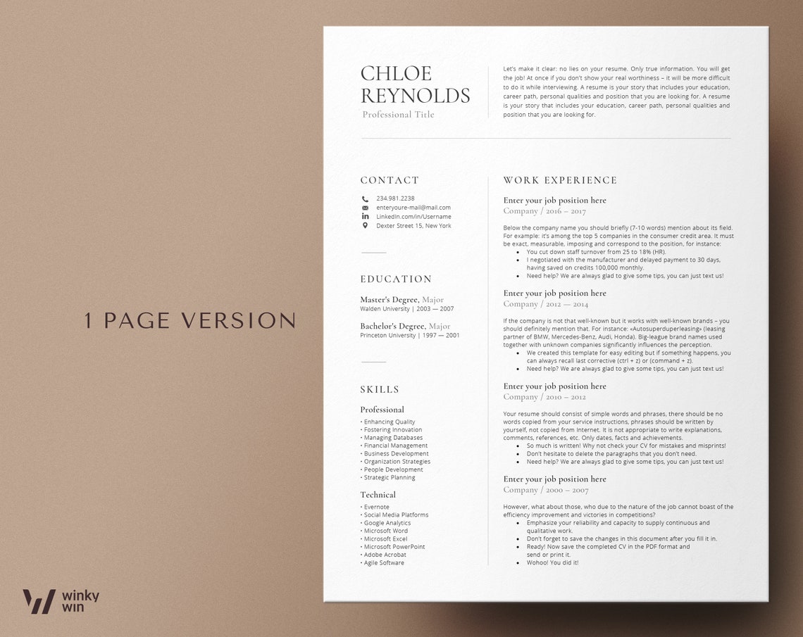 Cv Template Mac Pages and MS Word Compact Resume Layout 1 | Etsy
