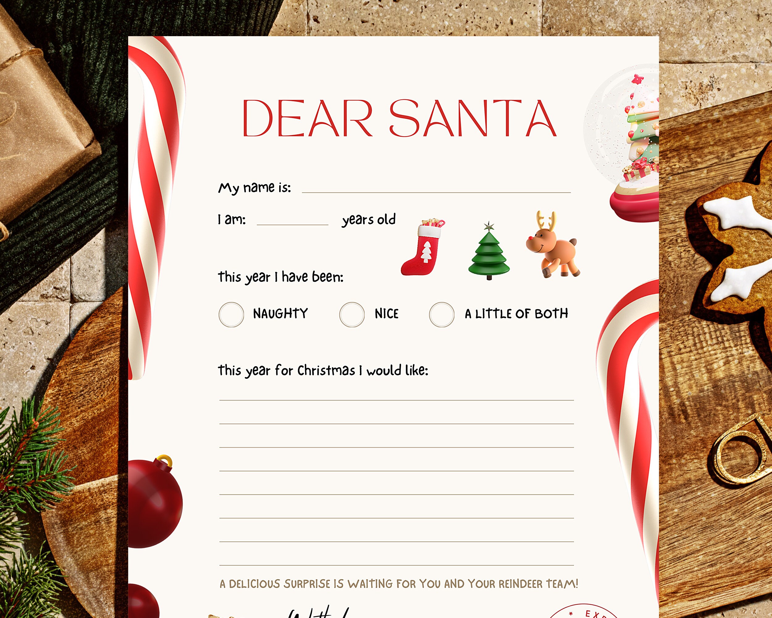 Letter to Santa Printable, PDF Santa Claus Wish List, Xmas Dear Santa ...