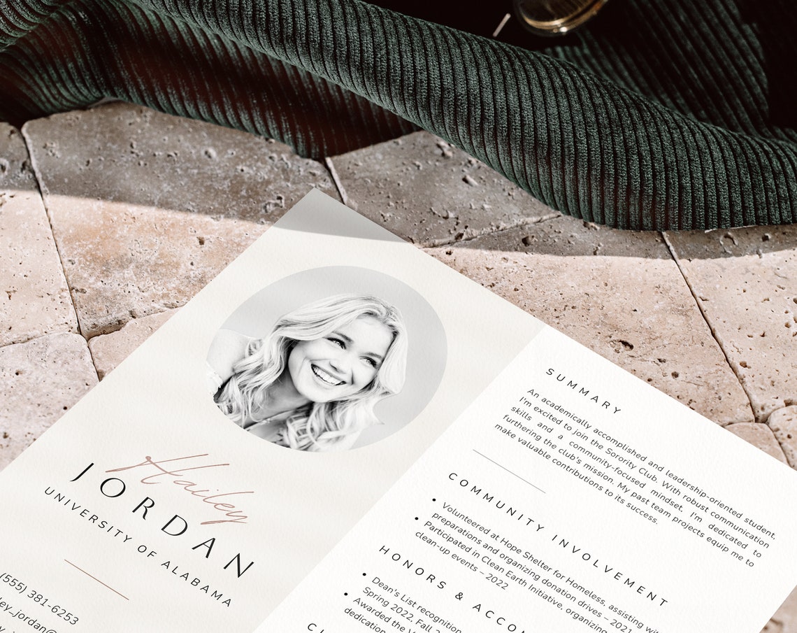 Clean Sorority Resume and Cover Letter Template, Sorority Rush Resume ...