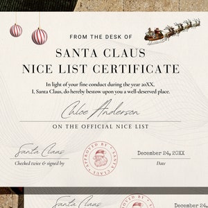Editable Official Letter From Santa Claus, Nice List Certificate Santa ...