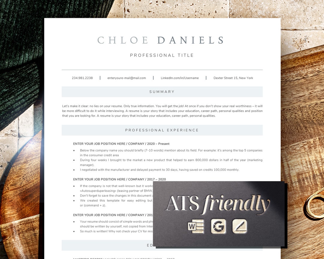 ATS Resume Template, CV Template Ats Friendly Resume Google Docs, MS ...