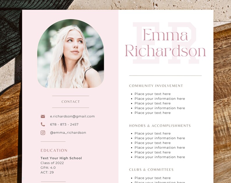 Monogram Pink Sorority or High School Resume Template Rush - Etsy