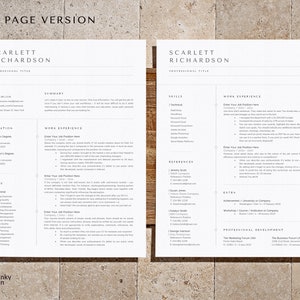 Professional One Page Resume Template Word + 2 Page Version, Compact ...