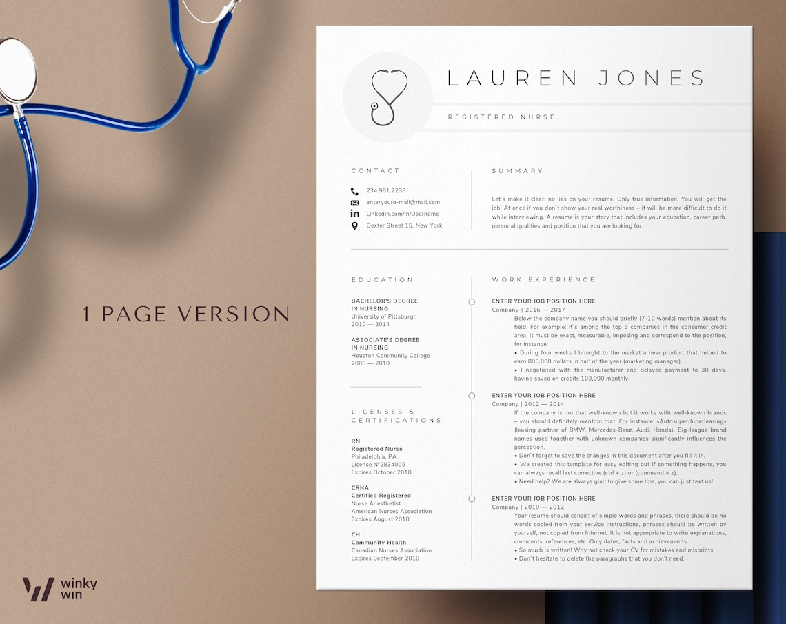 Registered Nurse Resume Template Rn Nursing Resume Template - Etsy