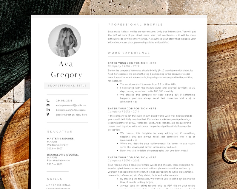 Modern Black and White Resume Template Photo, Clean Resume Cv Template ...