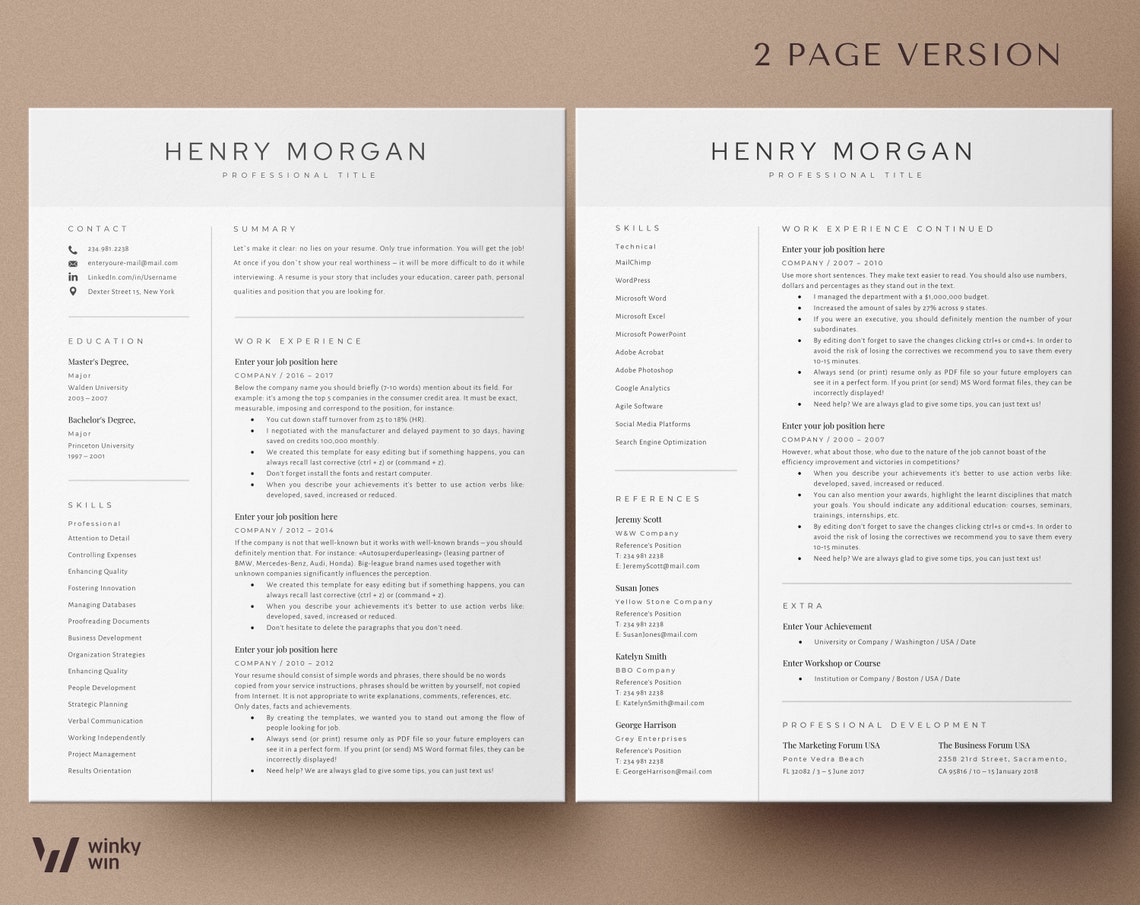 Template for a Cv Clean Cv Template for Pages and MS Word | Etsy