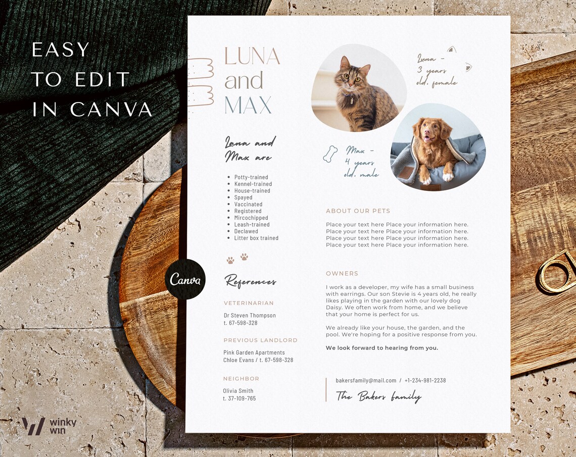 Pet Profiles & Bios for Adoption Ads, Pet Resume for Your Rental ...