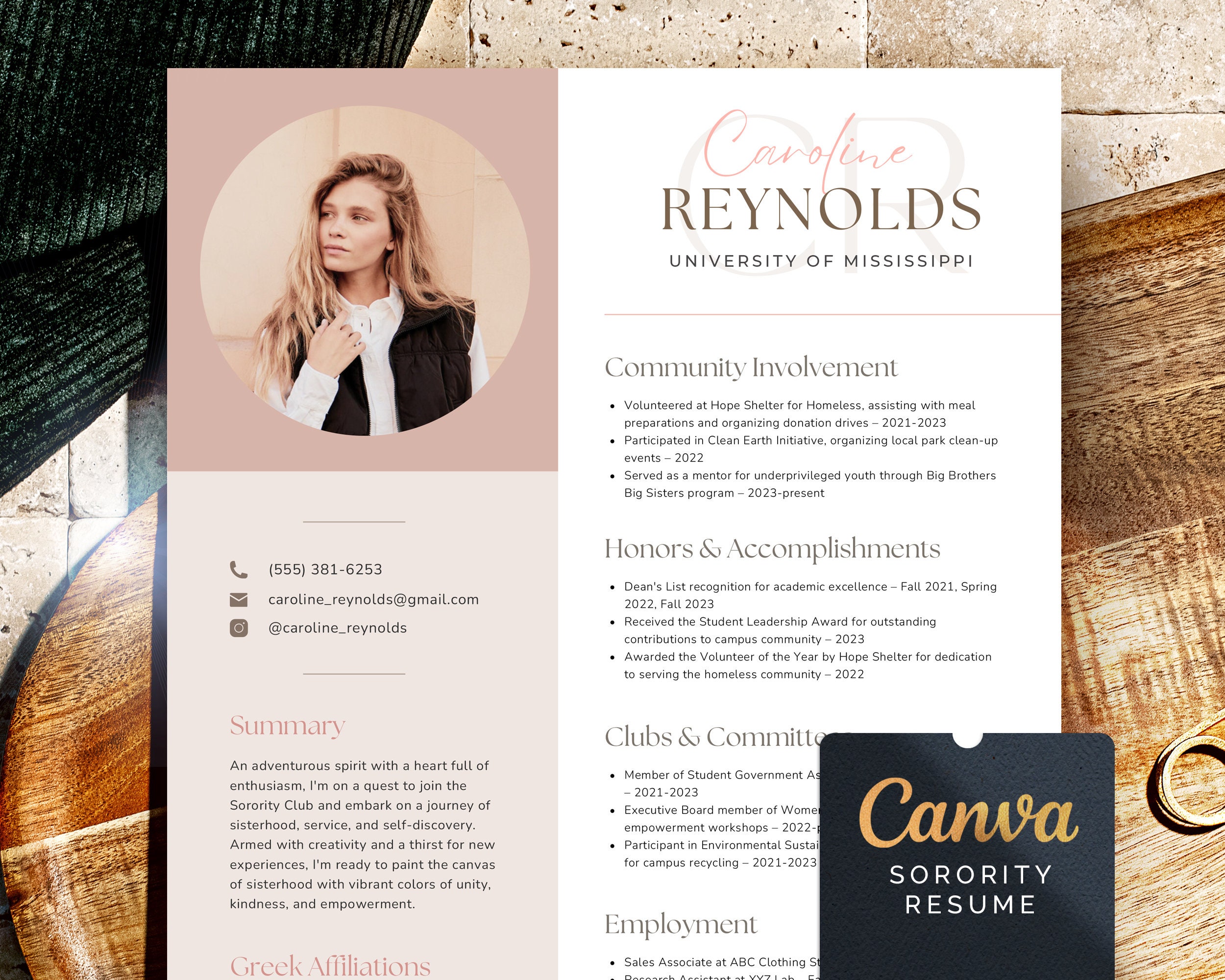 Monogrammed Sorority Rush Resume Template With Photo, Sorority Resume ...