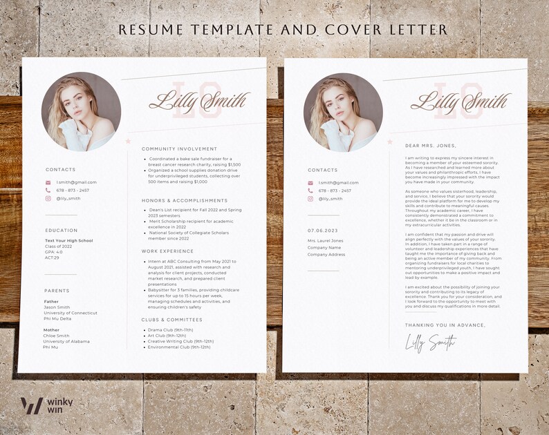 Monogrammed Sorority Resume Template, Rush Resume With Monogram ...