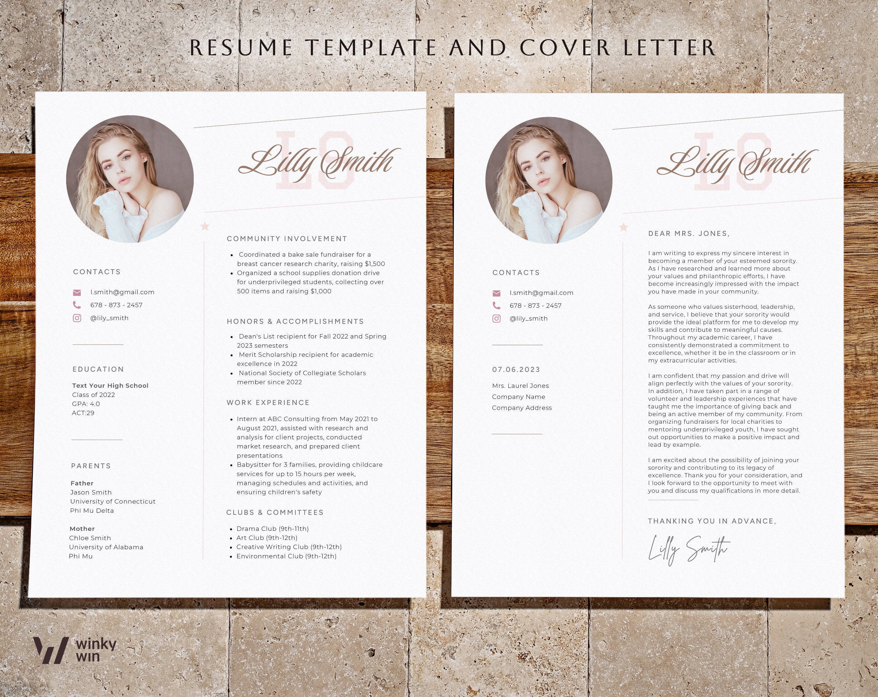 Monogrammed Sorority Resume Template, Rush Resume With Monogram ...