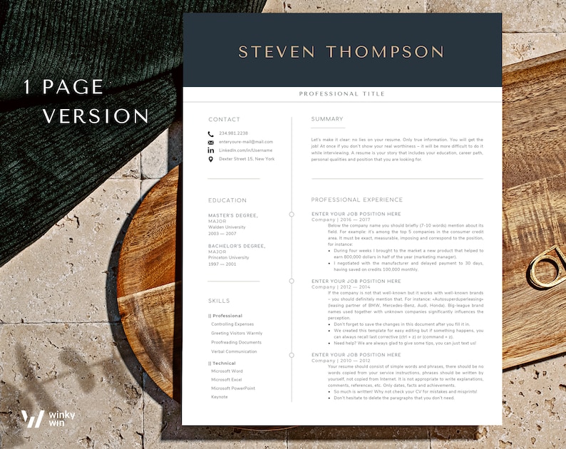 Resume 2024, Gold and Blue Resume Template and Cover Letter, Mac Pages ...