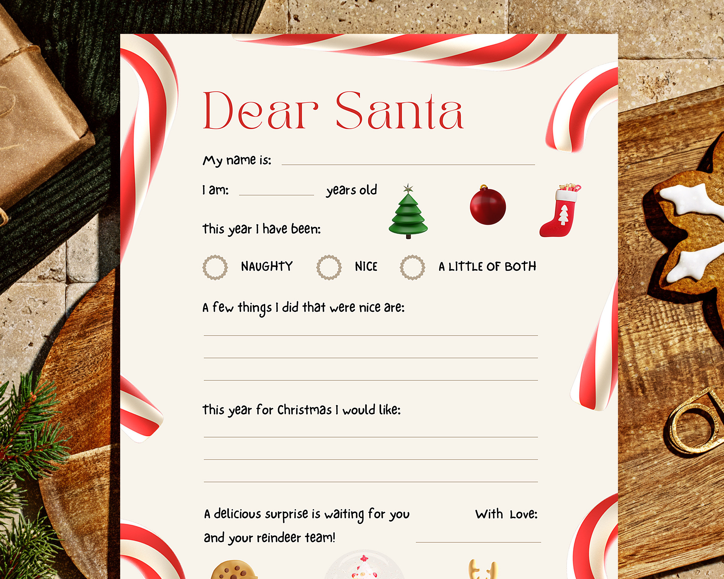 Cute Christmas Letter to Santa Printable, PDF Santa Claus Wish List ...