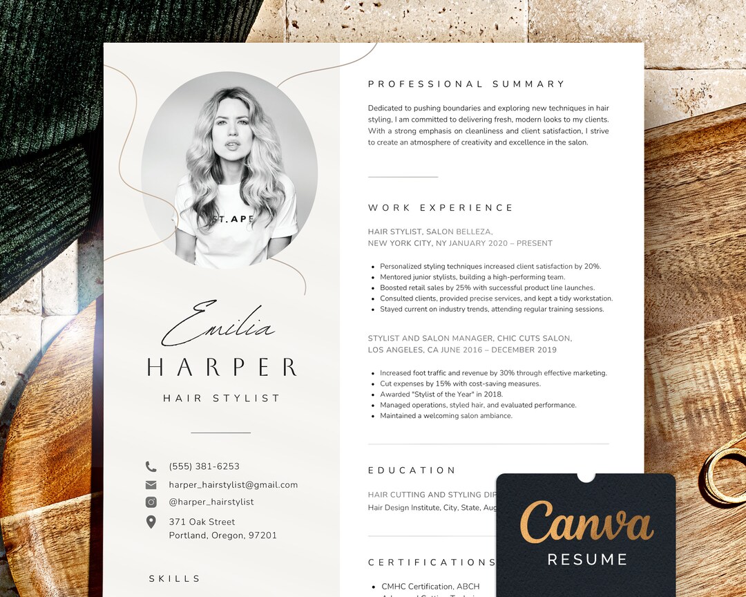 Hair Stylist Resume CV Template for Hairstylist, Hair Colorist Resume ...