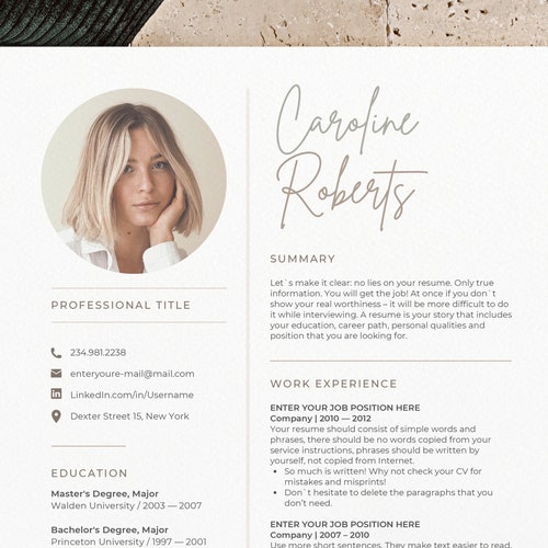 Resume Template for Canva 2 Page CV Template Cover Letter - Etsy