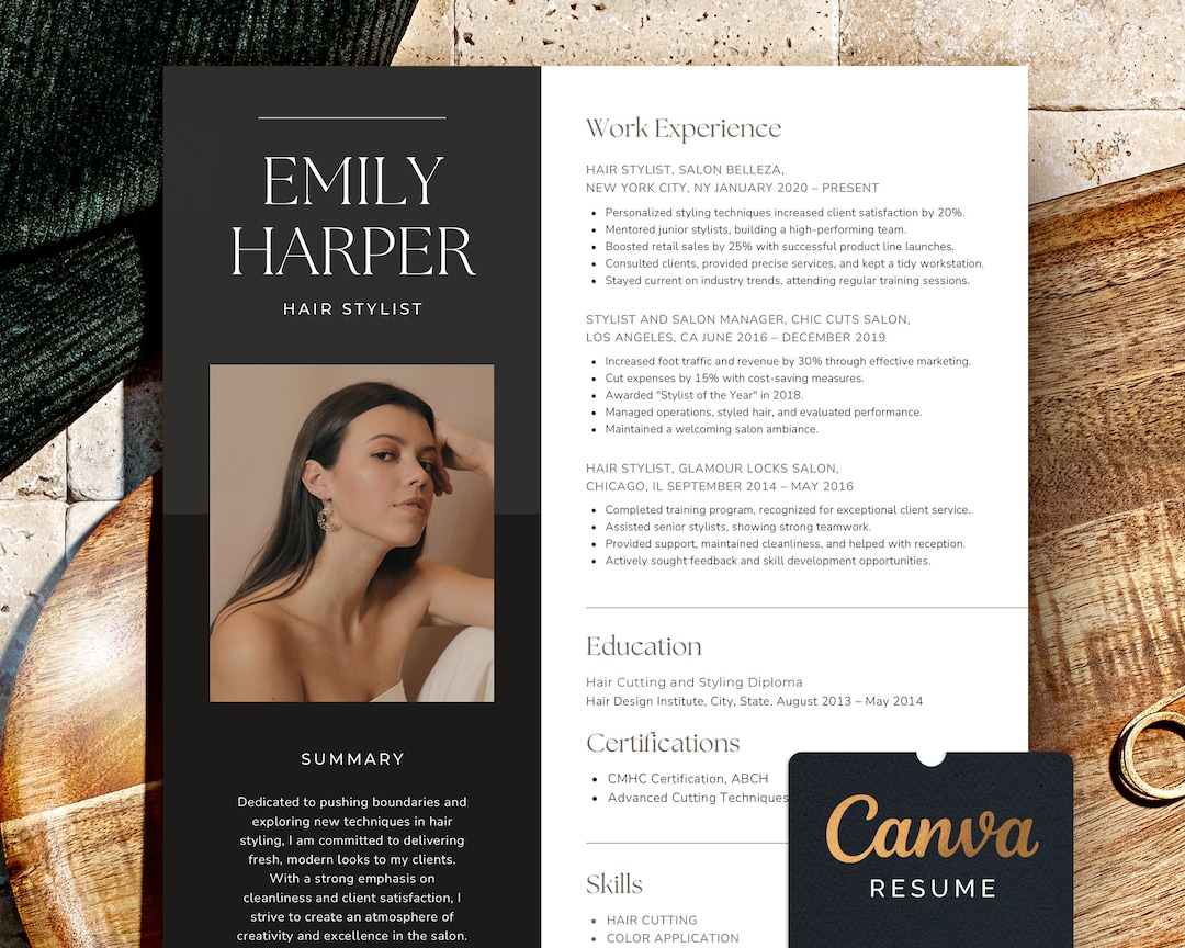Hair Stylist Resume Template Canva, Hair Colorist Cv Template, Hair ...
