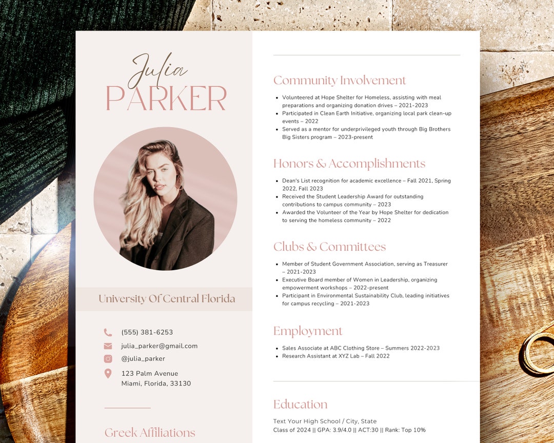 Professional Sorority Resume Template Canva, Greek Life Resume Design ...