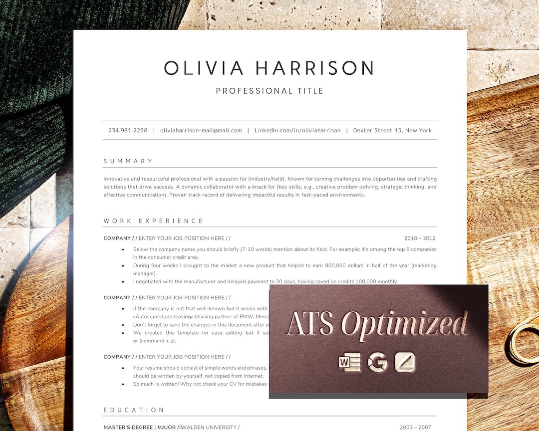 ATS Resume Template Professional, Ats Friendly Resume Google Docs, MS ...