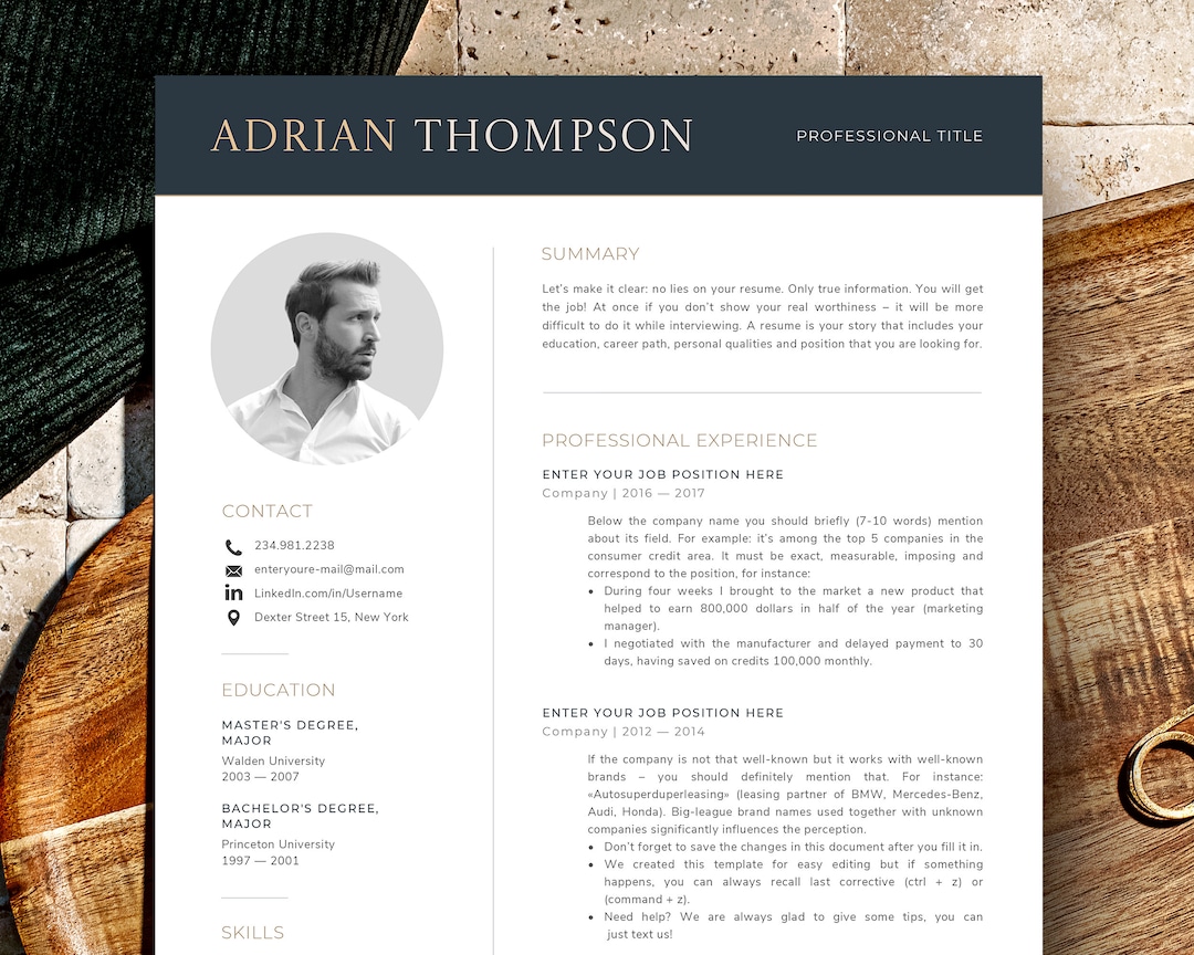 Men's Resume Template male Cv Template, Minimalist Curriculum Vitae ...