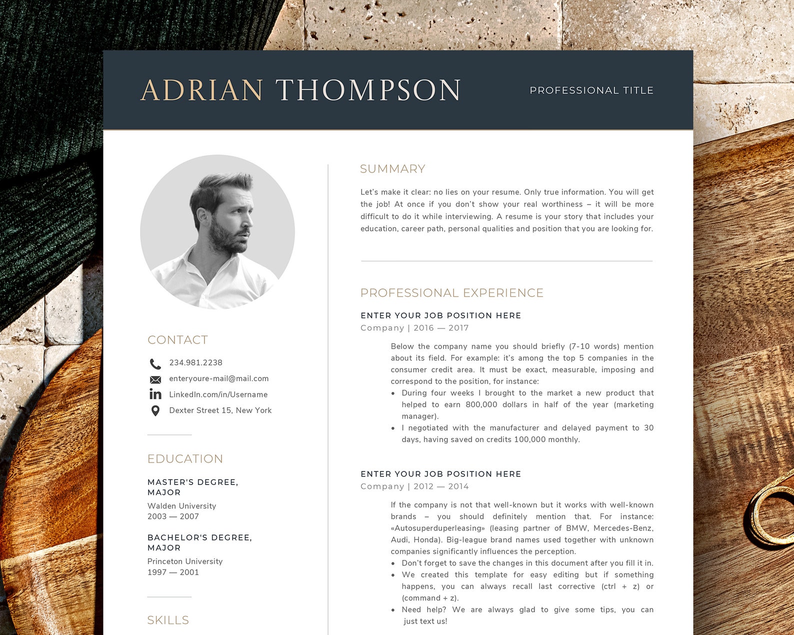 Men's Resume Template male Cv Template, Minimalist Curriculum Vitae ...