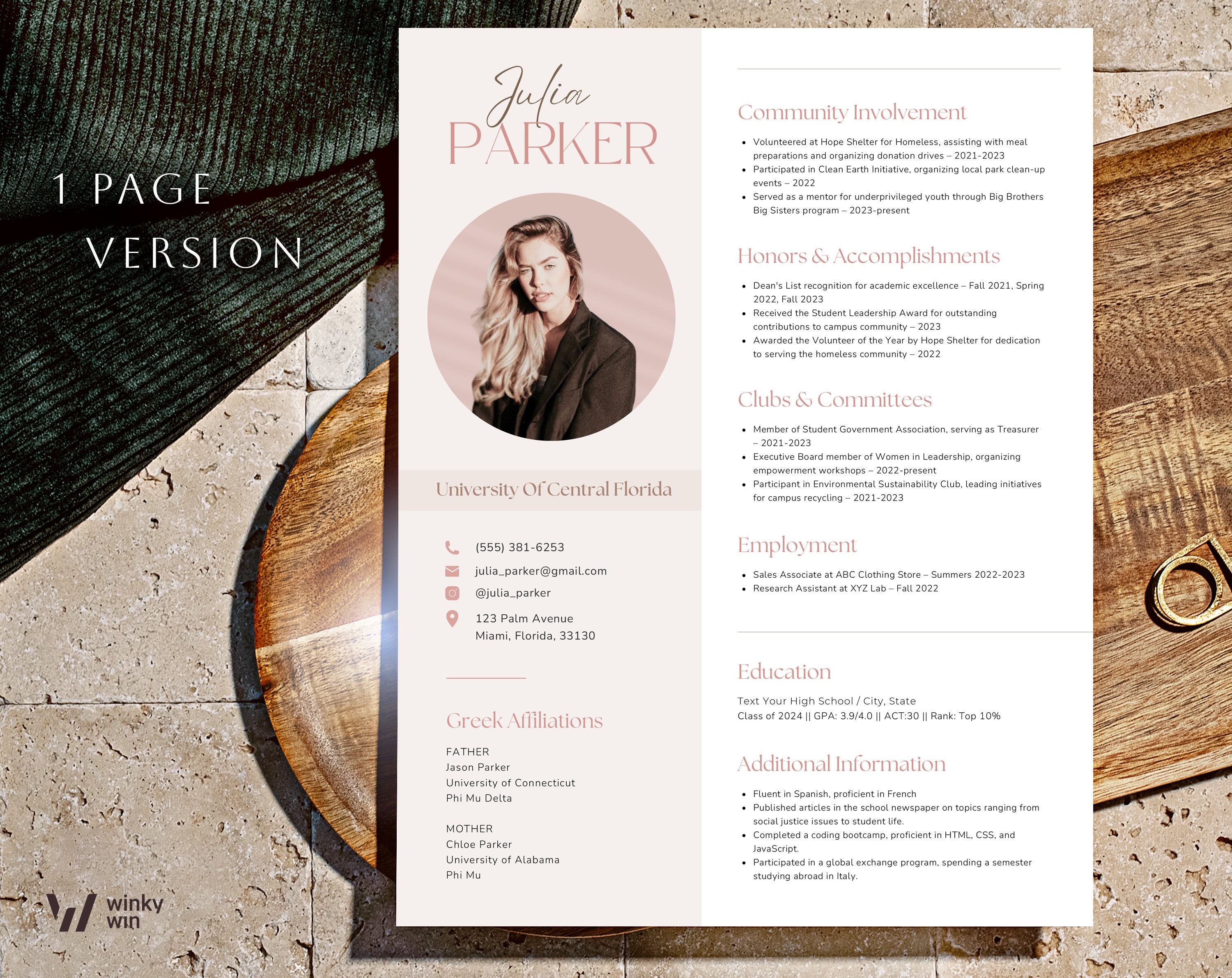 Professional Sorority Resume Template Canva, Greek Life Resume Design ...
