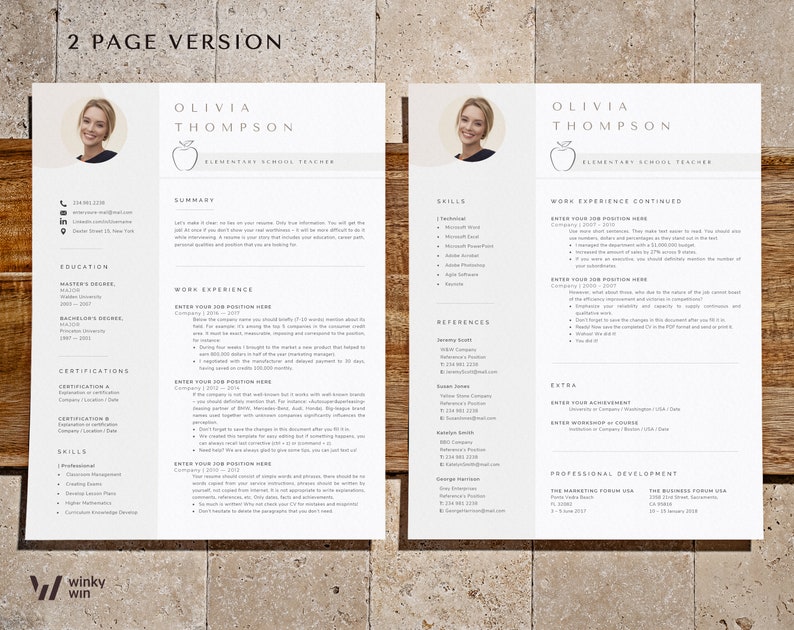 Teacher Resume Template Word and Pages Teaching Resume - Etsy
