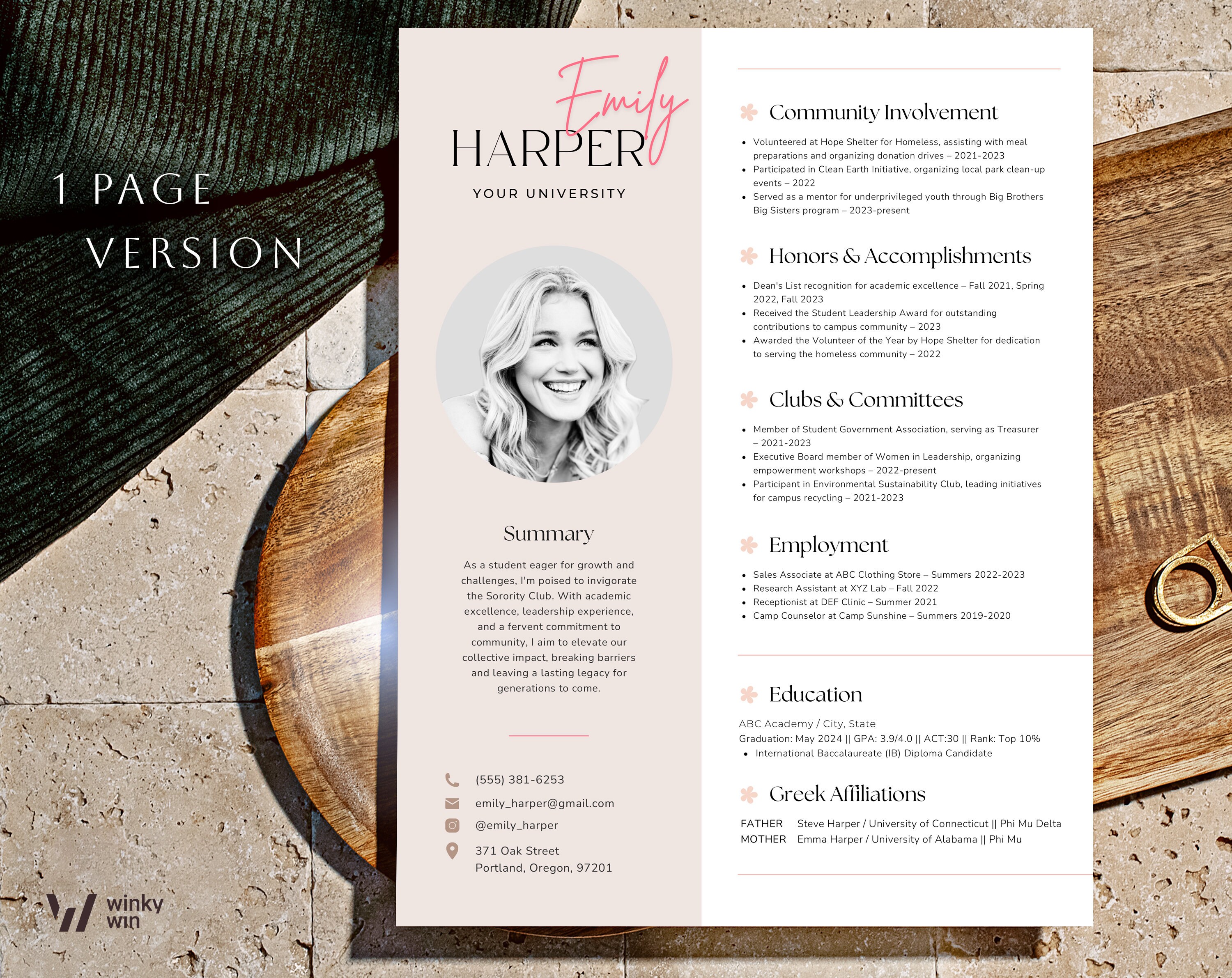 Sorority Resume Template With Photo, Sorority Resume Examples, Resume ...