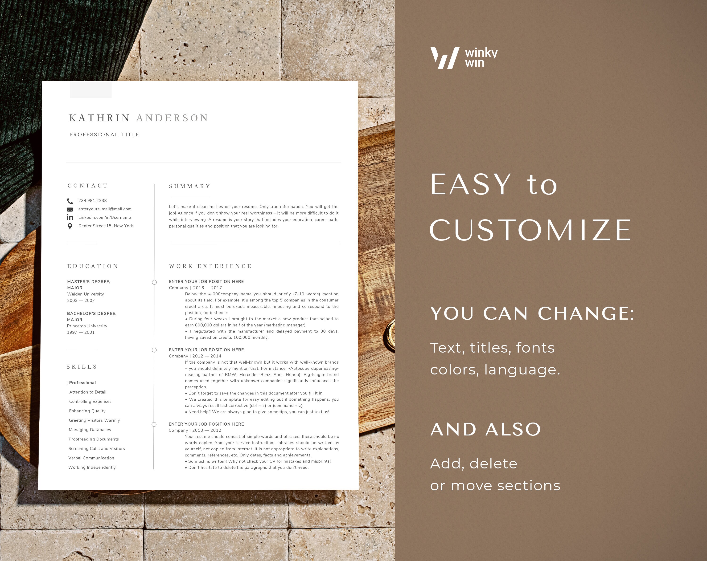 Easy to Edit Professional Resume Template, User Friendly Resume Designs ...