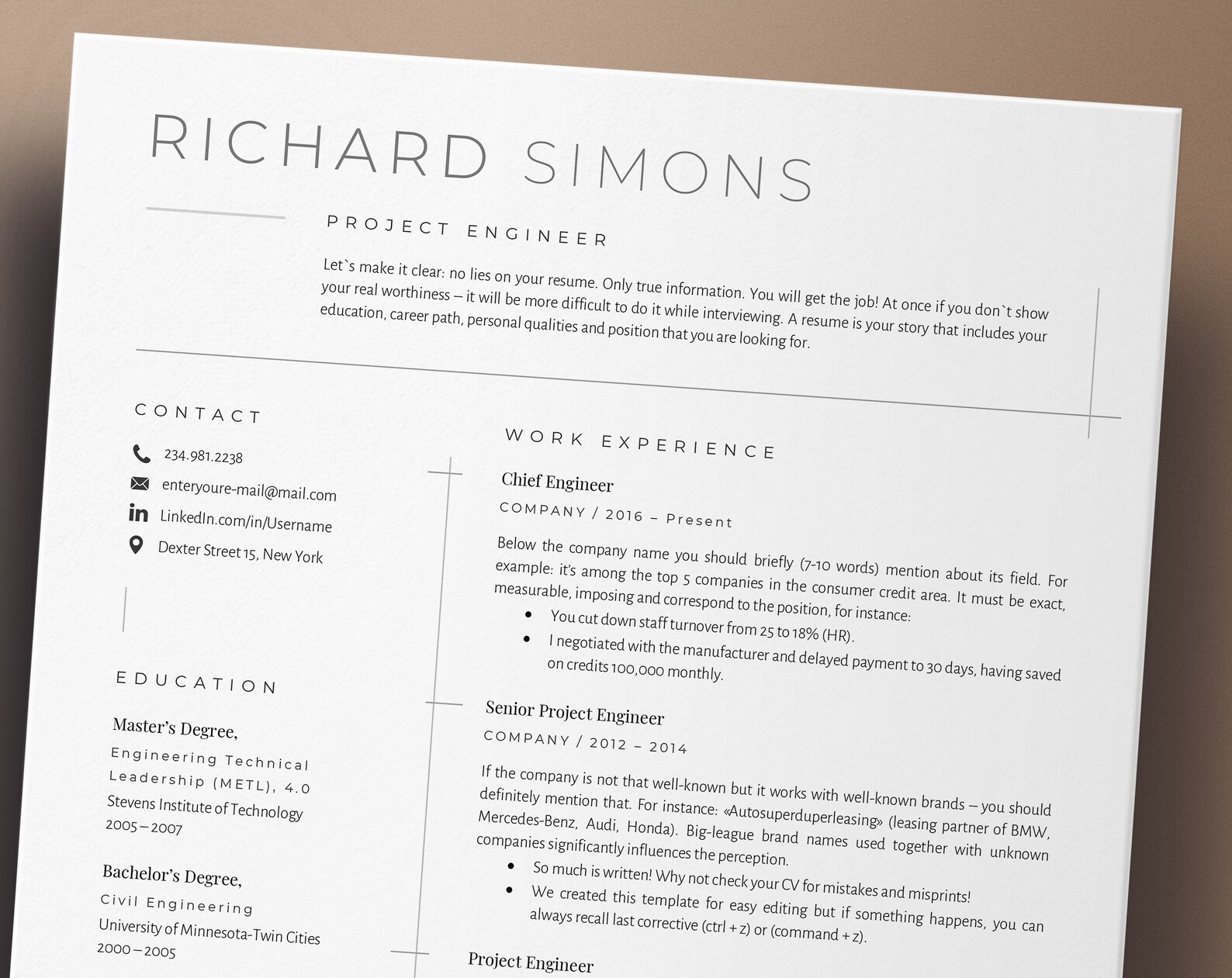 Engineer Resume Template Word, Electrician Technician, Civil Engineer ...