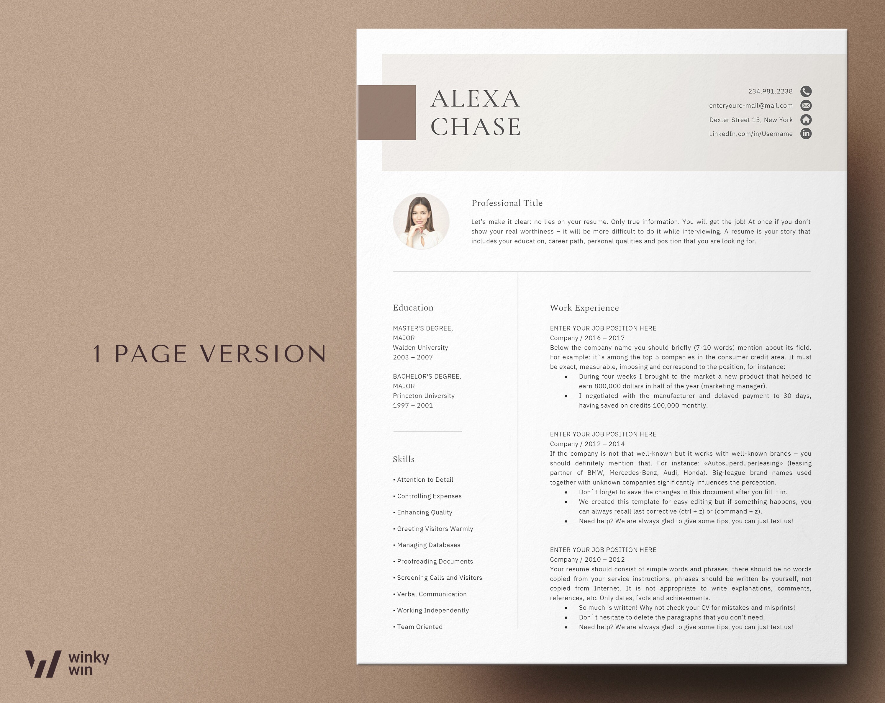 Beige Resume Template Apple Pages and Word, Brown Resume and Cover ...