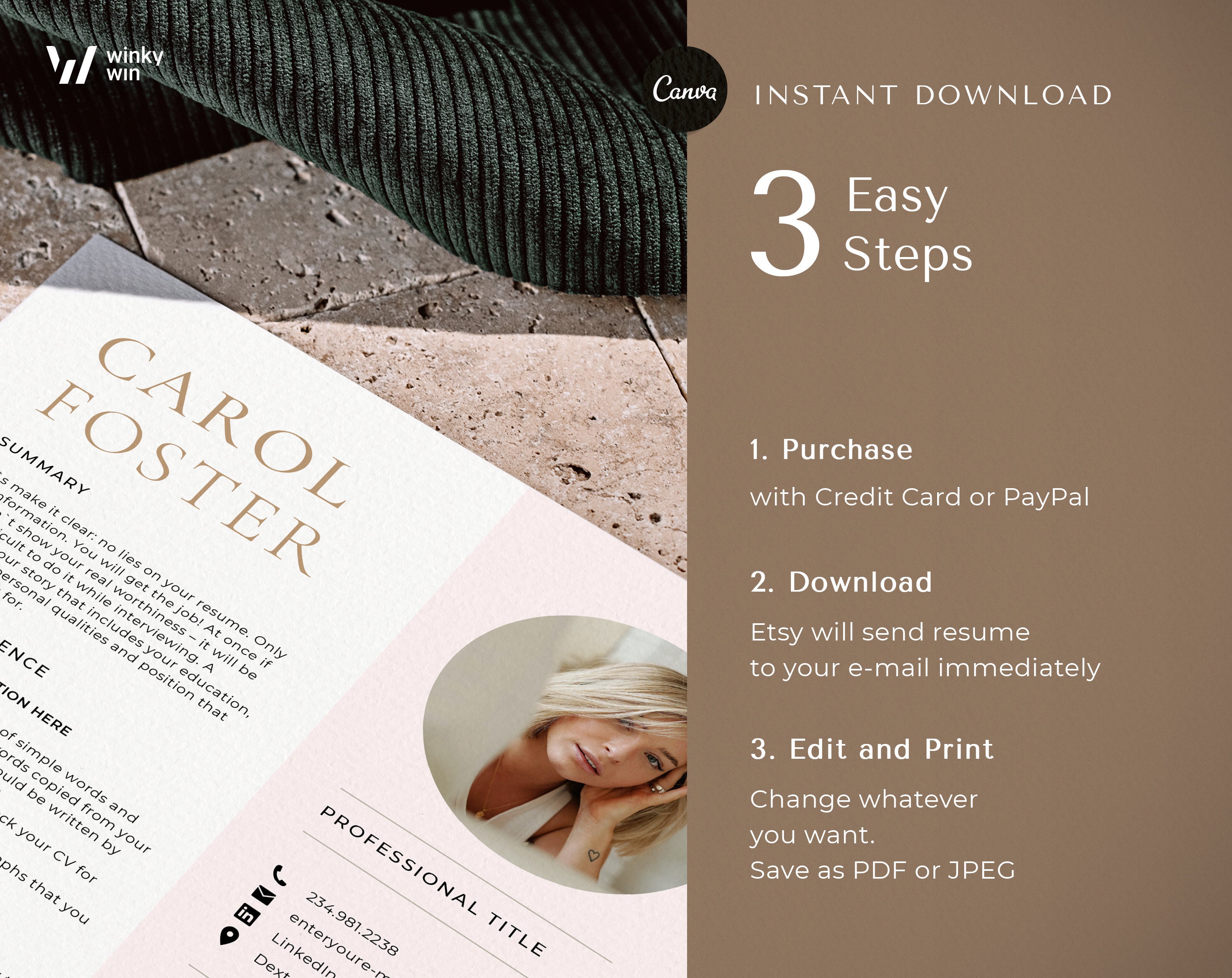 Rose Gold Resume Template Canva Creative Pink Bronze Cv - Etsy