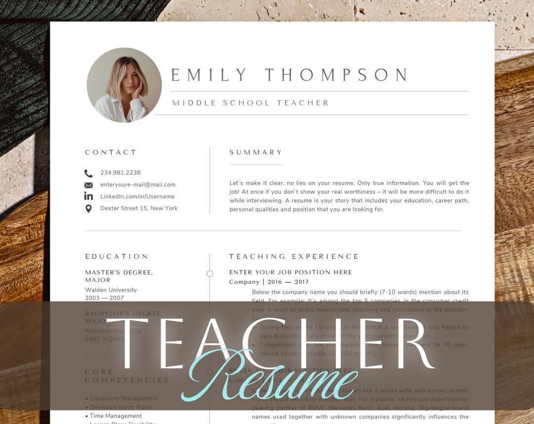 Elementary School Teacher Resume Template Word & Pages - Etsy
