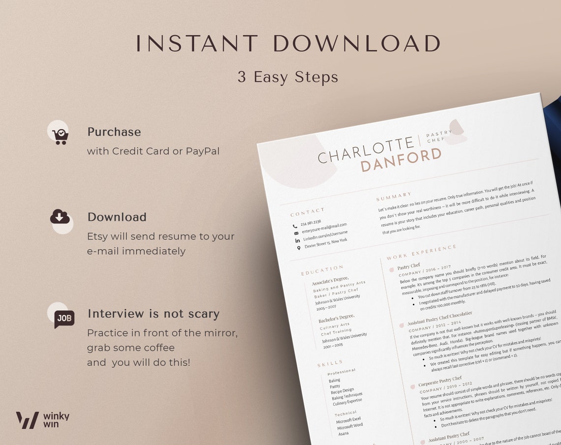 Modèle de cv de chef pâtissier pâtissier cuisinier de | Etsy