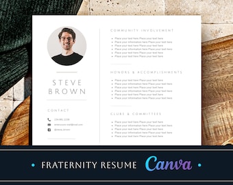 Fraternity Resume Template With Photo Social Resume Template - Etsy