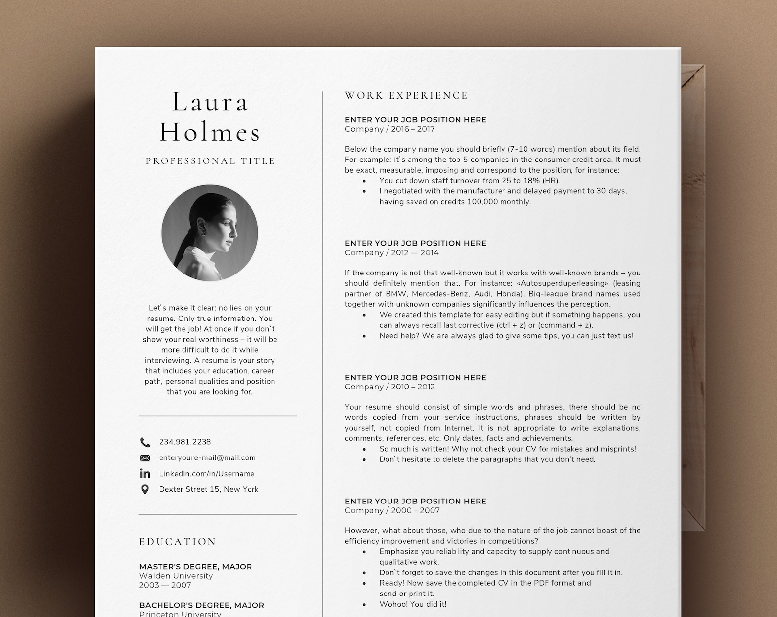 Cv Resume Template With Photo, Resume Cover Letter Template Word, Black ...