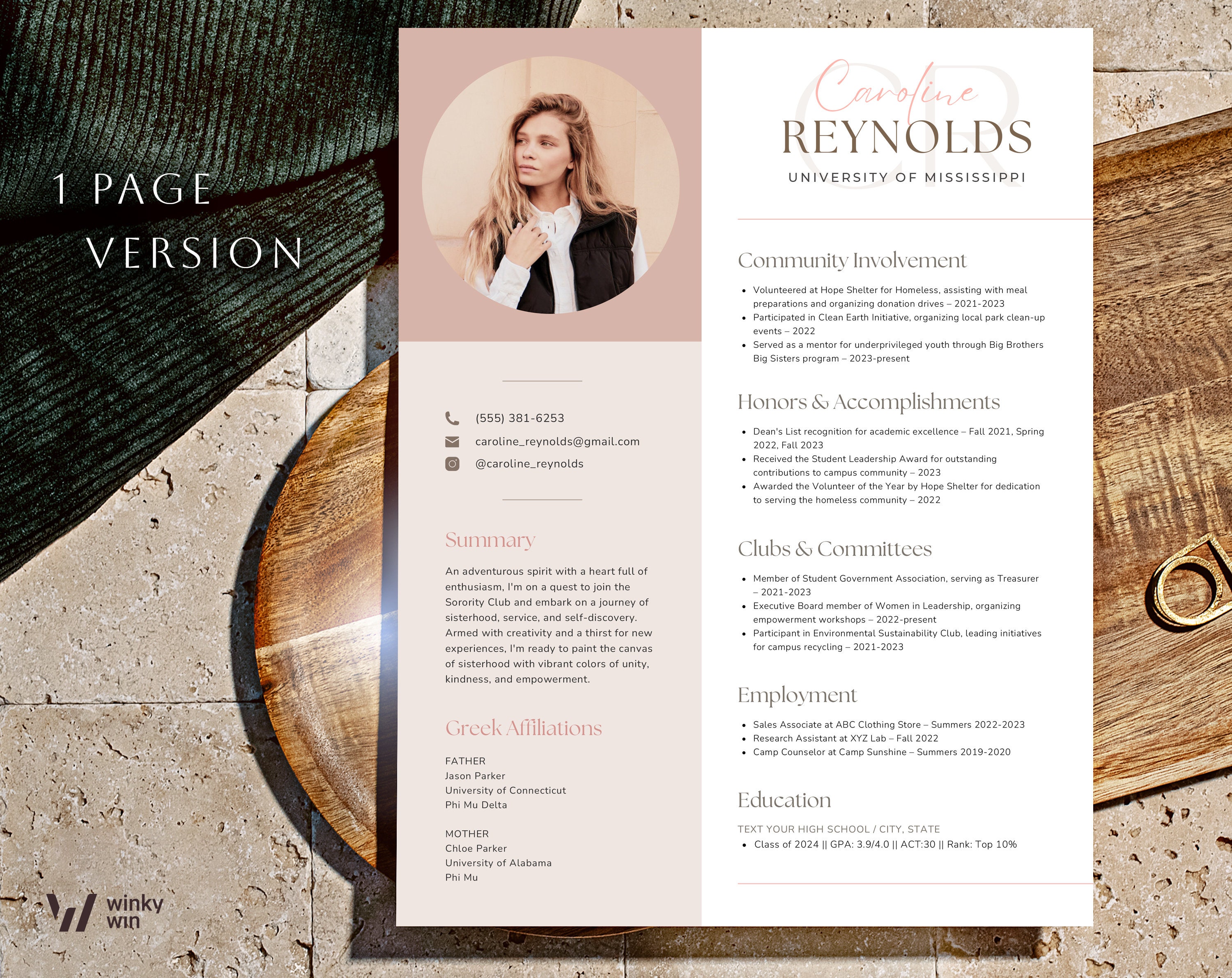 Monogrammed Sorority Rush Resume Template With Photo, Sorority Resume ...
